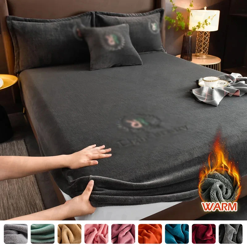 Velvet-Thicken-Thermal-Mattress-Cover-Winter-Soft-Plush-Fitted-Sheet ...