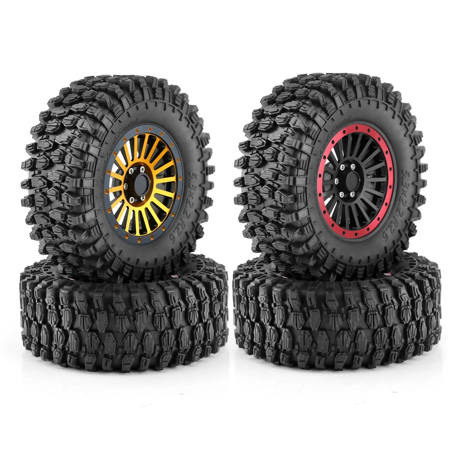 4pcs 135mm 2.6" Metal Beadlock Wheel Rim Rubber Tire Set for 1/8 1/10 RC Crawler Car Axial SCX10 ...