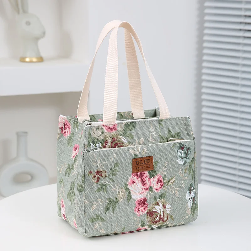 Portable-Floral-Print-Lunch-Bag-Thermal-Insulated-Lunch-Box-Tote-Cooler ...