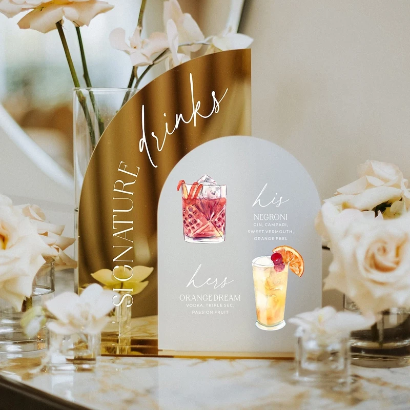 1p Wedding Signature Drink Sign,Gold Mirror Bar Menu Sign,His and Hers ...