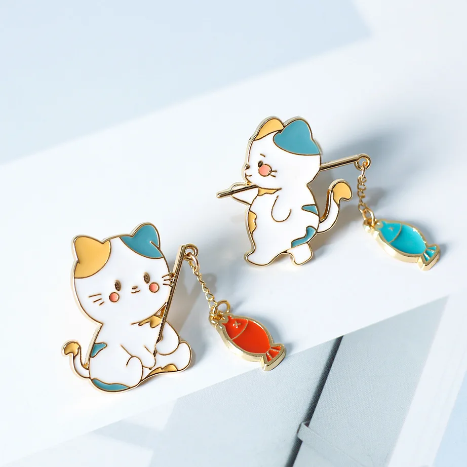 New-Fashion-Creative-Cat-Fishing-Design-Metal-Enamel-Brooch-Cartoon ...