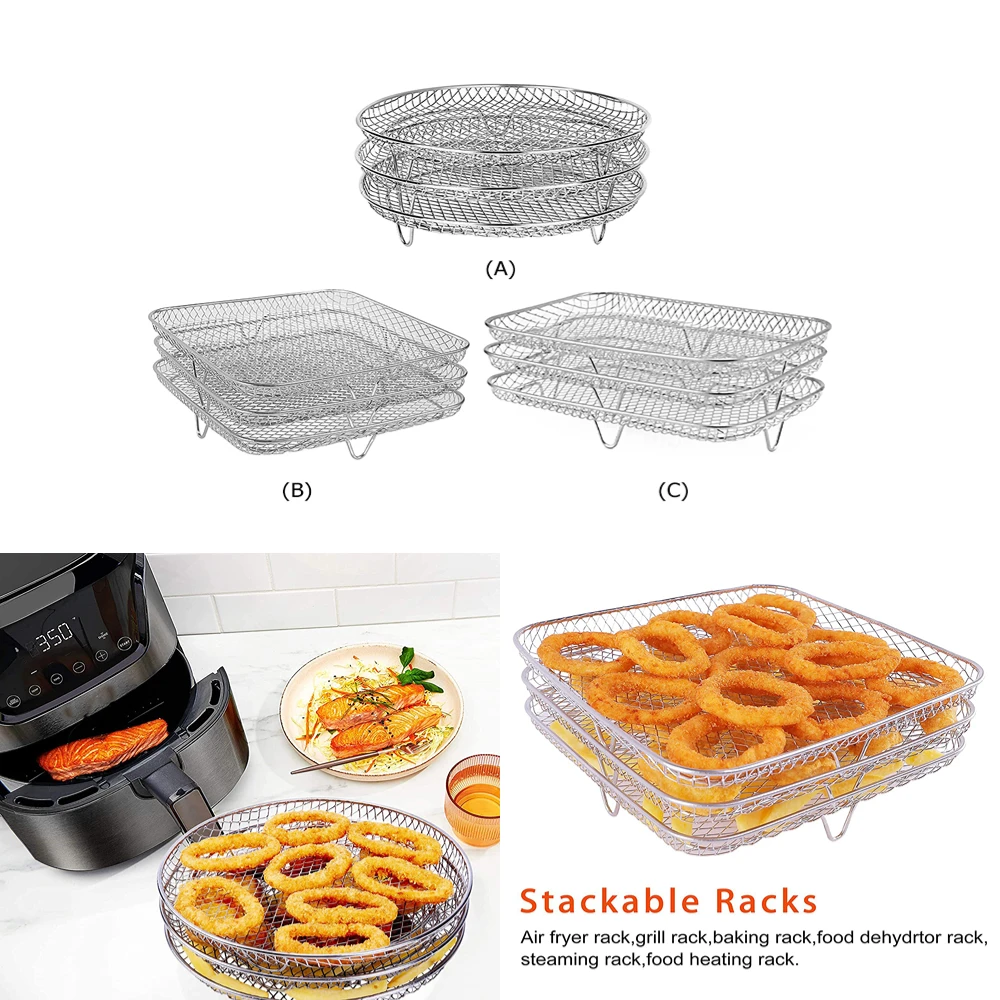 3-layers Air Fryer Rack Stackable Grid Grilling Rack Stainless Steel ...