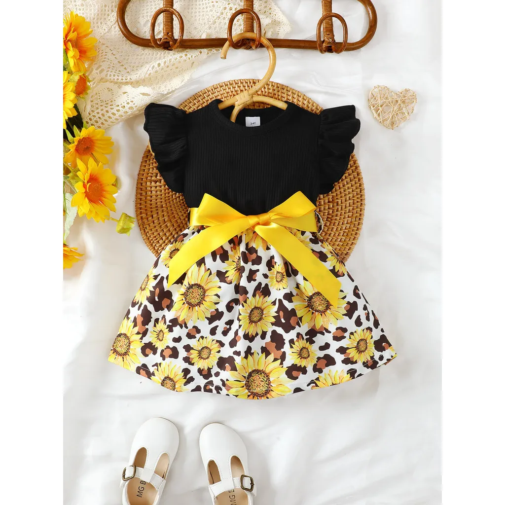 Summer-Child-Girl-Fashion-Dress-Petal-Sleeve-Patchwork-Sunflower-Dress ...