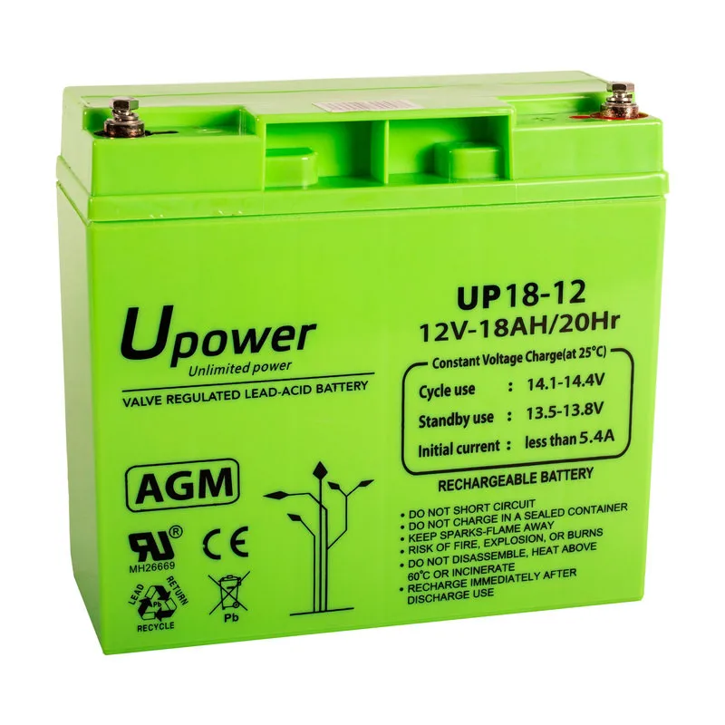 12V-18Ah-UPower-AGM-battery-for-security-systems-electric-wheelchair ...