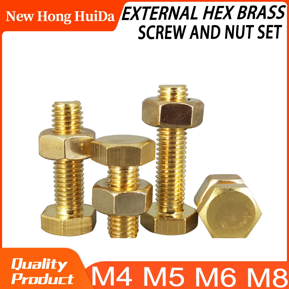 M4 M5 M6 M8 External Hex Brass Bolt Hexagon Screw And Nut Set Large ...