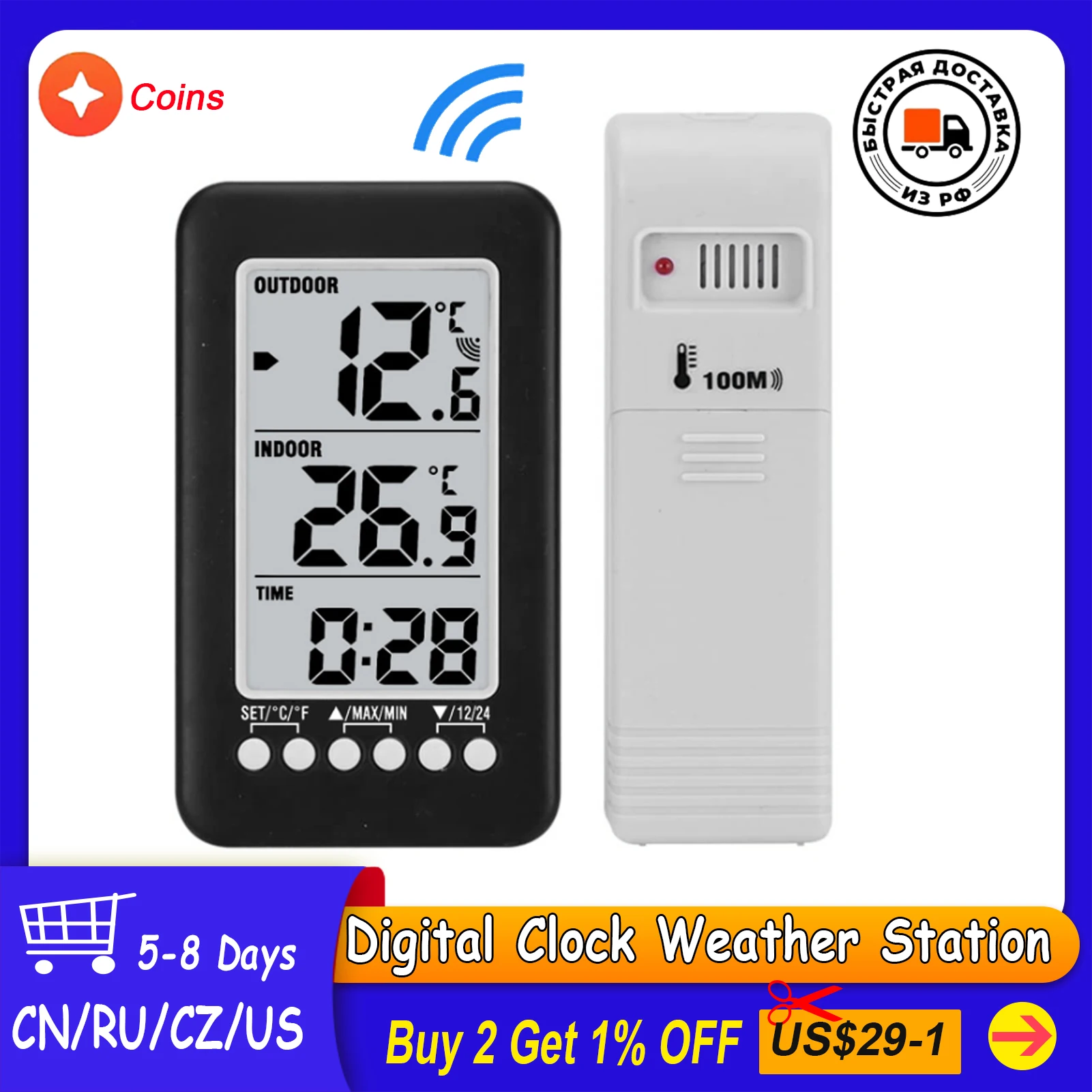 Digital-Clock-Weather-Station-Thermometer-Hygrometer-Meter-Wireless ...