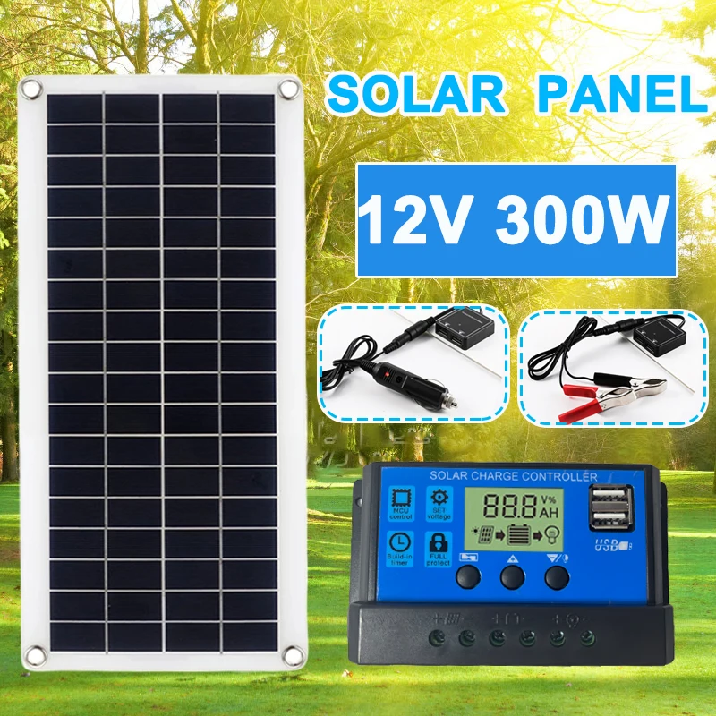 300w Flexible Solar Panel Kit 12v Battery Charger Dual Usb With 30a-60a ...
