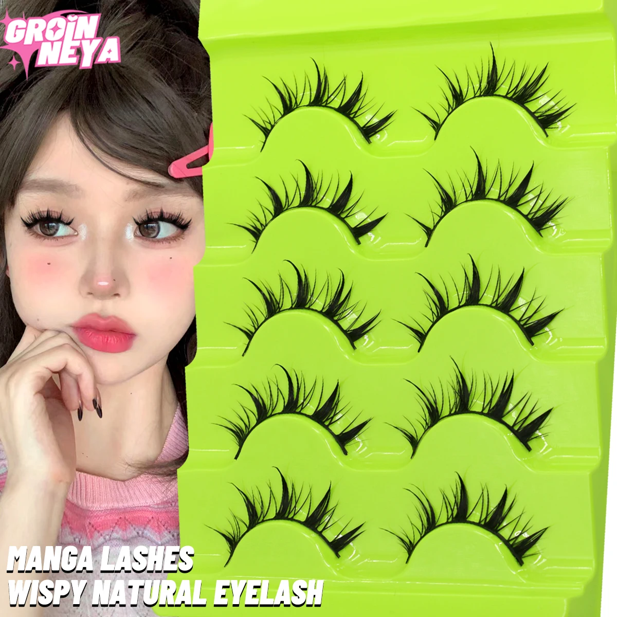 GROINNEYA-Manga-Lashes-3D-Natural-False-Lashes-5-pairs-Soft-Cross-Wispy ...