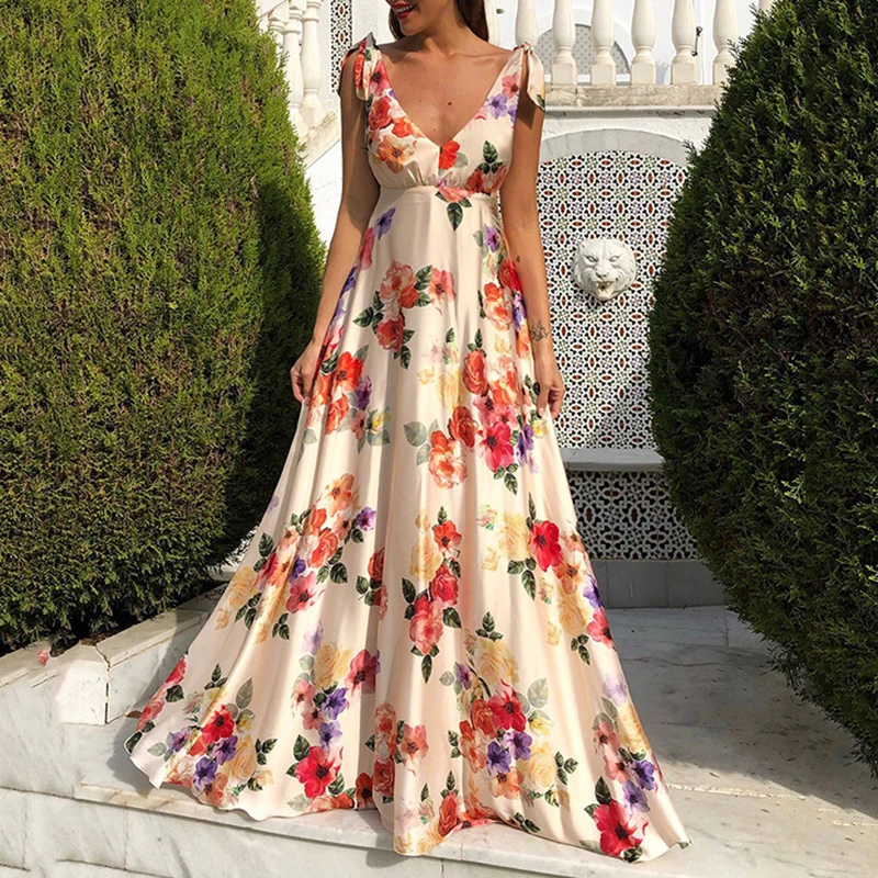 2024-New-Summer-Women-s-Leaky-Back-Flower-Printed-Dress-Elegant ...
