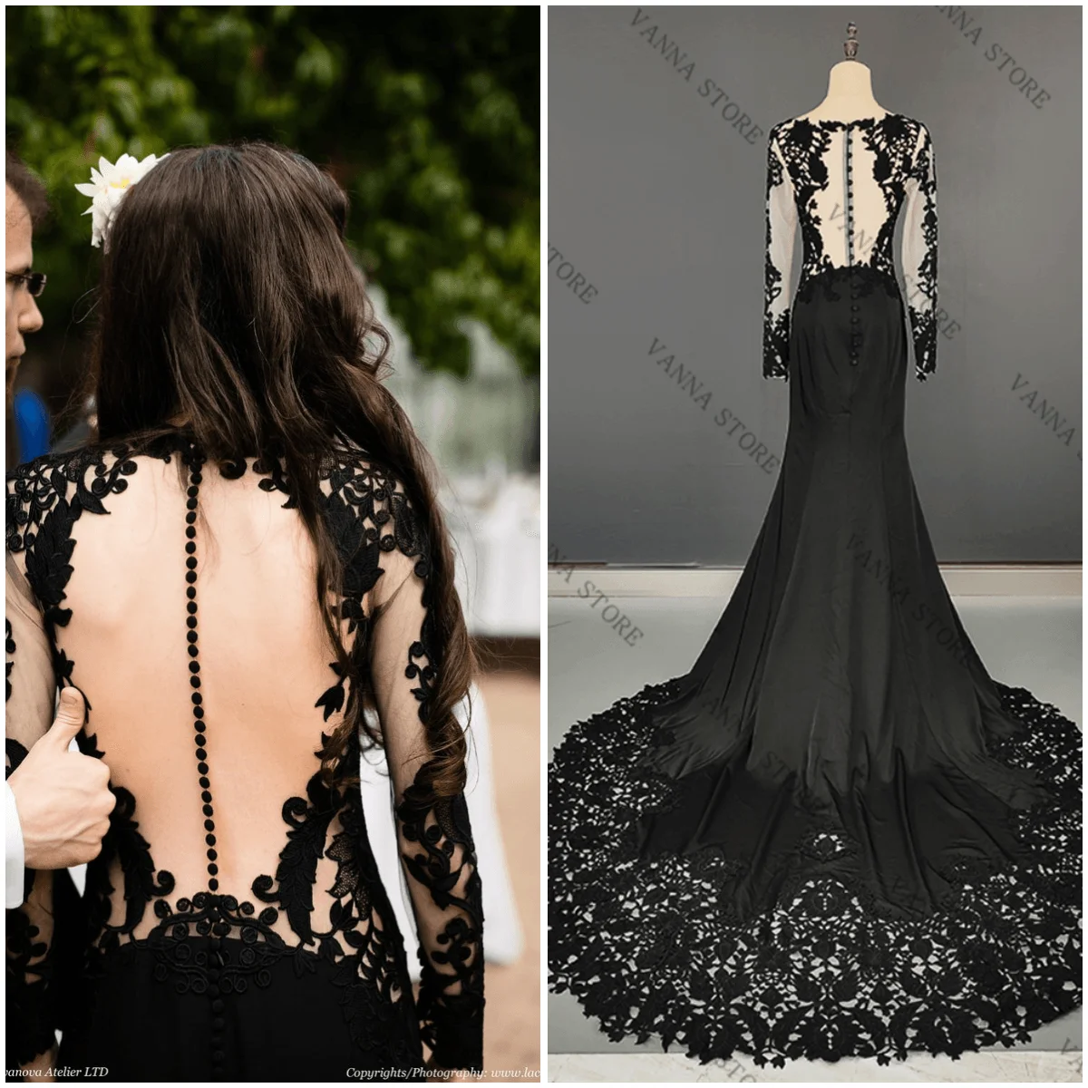 17006-VANNA-Black-Wedding-Dress-with-Cape-Bridal-Cape-Illusion-Back ...