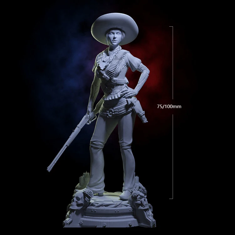 1-24-75mm-1-18-100mm-Resin-Model-Kits-Western-Cowboy-Girl-Figure ...
