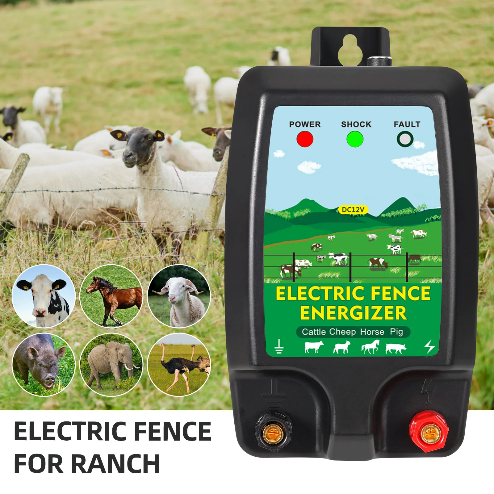 Electric Fence Energizer - 10KM High Voltage Controller for Livestock ...