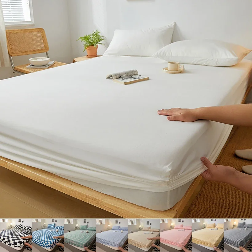 Cotton-Fitted-Sheet-with-Elastic-Bands-Non-Slip-Adjustable-Mattress ...