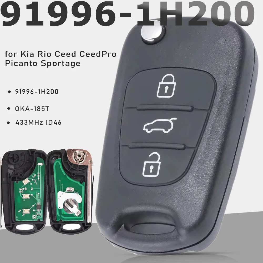 KEYECU Flip Remote Car Key Fob 3Button 433MHz ID46 for Kia Rio Ceed ...