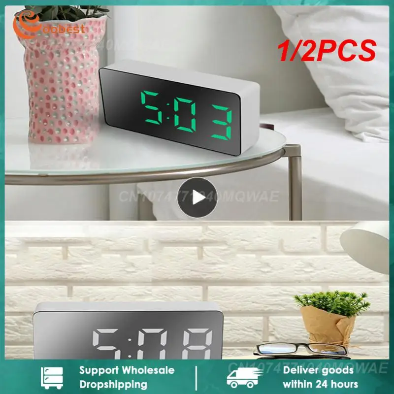 1-2PCS-Mirror-Table-Clock-Multifunctional-Digital-Alarm-Snooze-Display ...