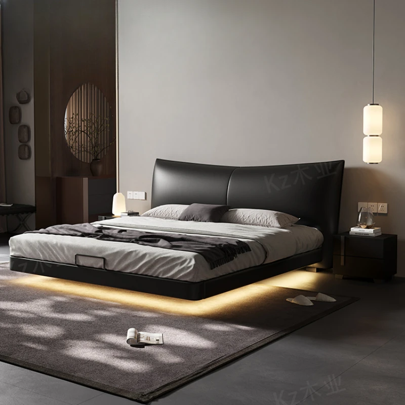 Modern-Luxury-Double-Bed-Black-Leather-Italian-King-Size-Bed-Frame-Full ...
