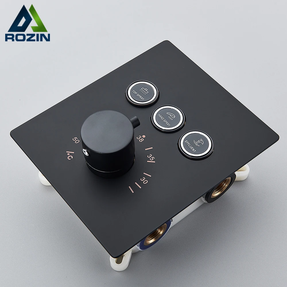 Rozin-Black-Chrome-Thermostatic-Mixer-Valve-Bathroom-Concealed-Embedded ...