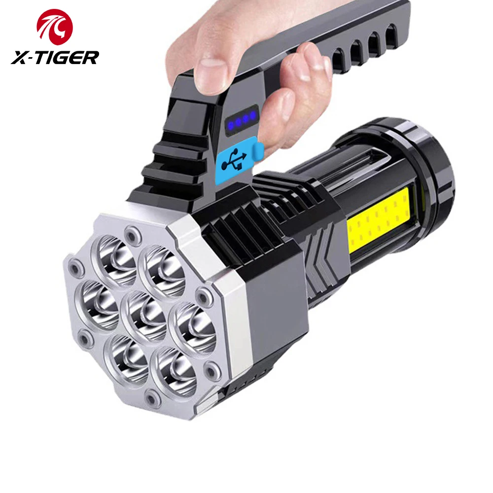 X-TIGER-1200mAh-7-LED-Flashlight-High-Power-COB-Flashlights-USB ...