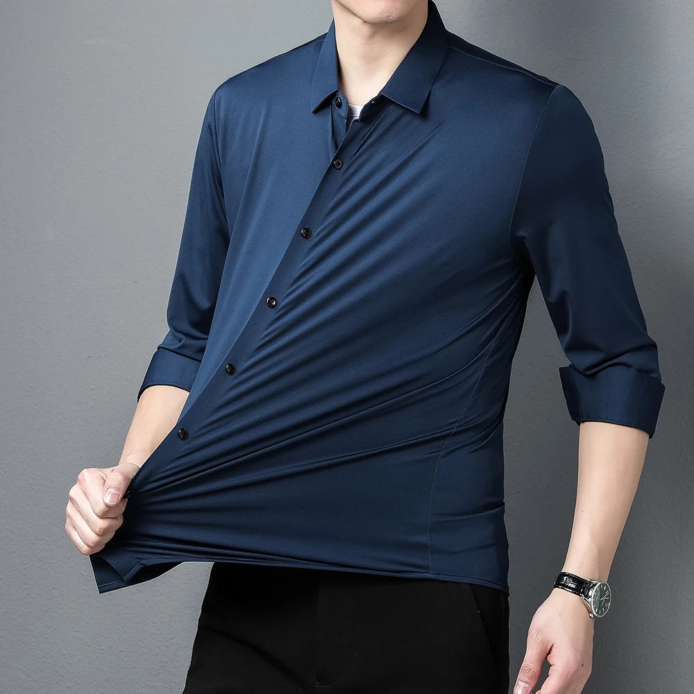 2022-elastic-designer-solid-mens-shirts-for-men-clothing-korean-fashion ...