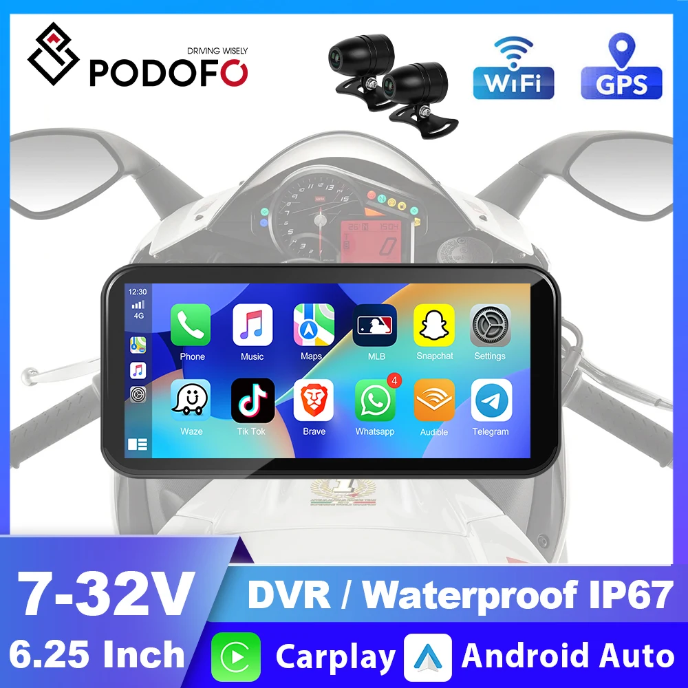 Podofo-Carplay-Screen-Motorcycle-Monitor-MP5-6-25-inch-Smart-Player ...