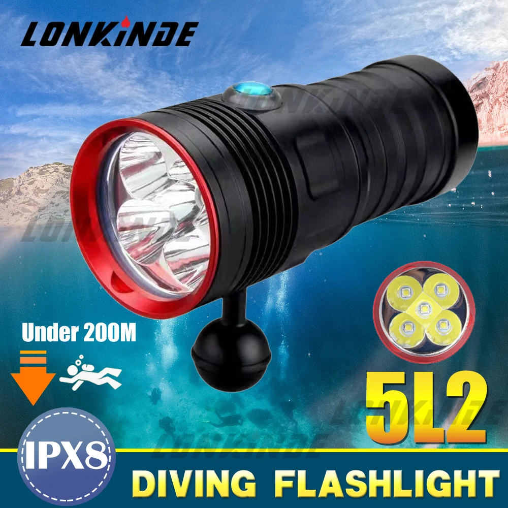 Professional-Diving-Flashlight-5L2-Underwater-200M-Depthup-IPX8 ...