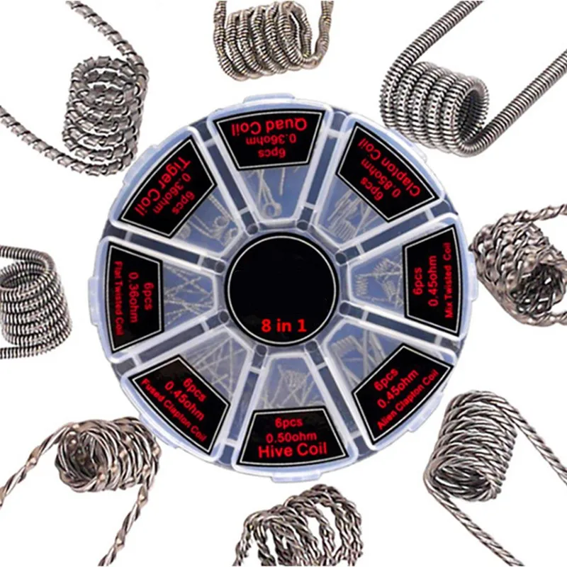 48Pcs-Set-Pre-Built-Coils-Clapton-Hive-Tiger-Quqd-Flat-Twisted-Mix ...