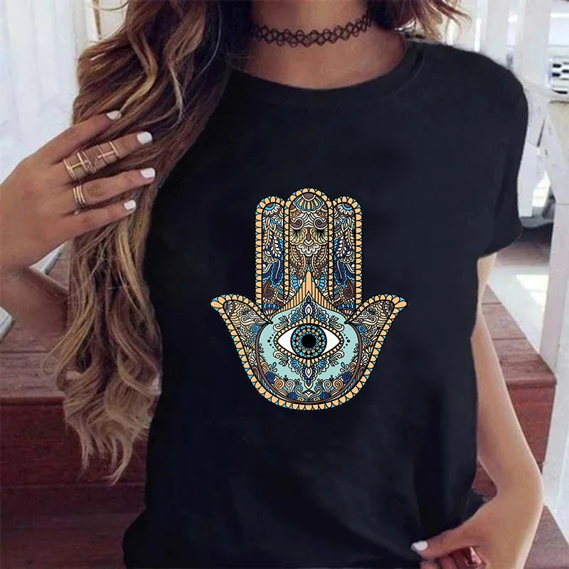 Hamasa-Hand-of-Fatima-Print-T-shirt-da-donna-Lucky-Hamsa-Hand-Harajuku ...