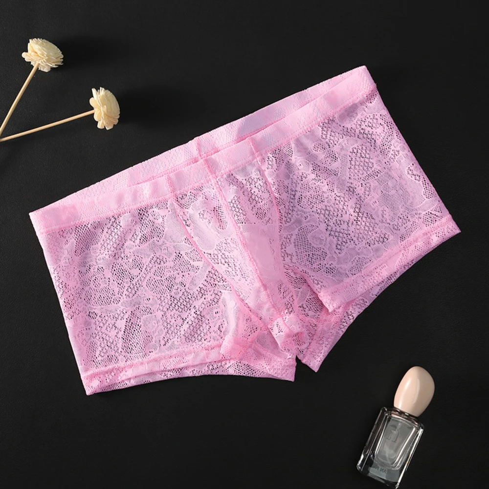 Men Lace Transparent Bulge Pouch Underwear Trunks Translucent Boys ...