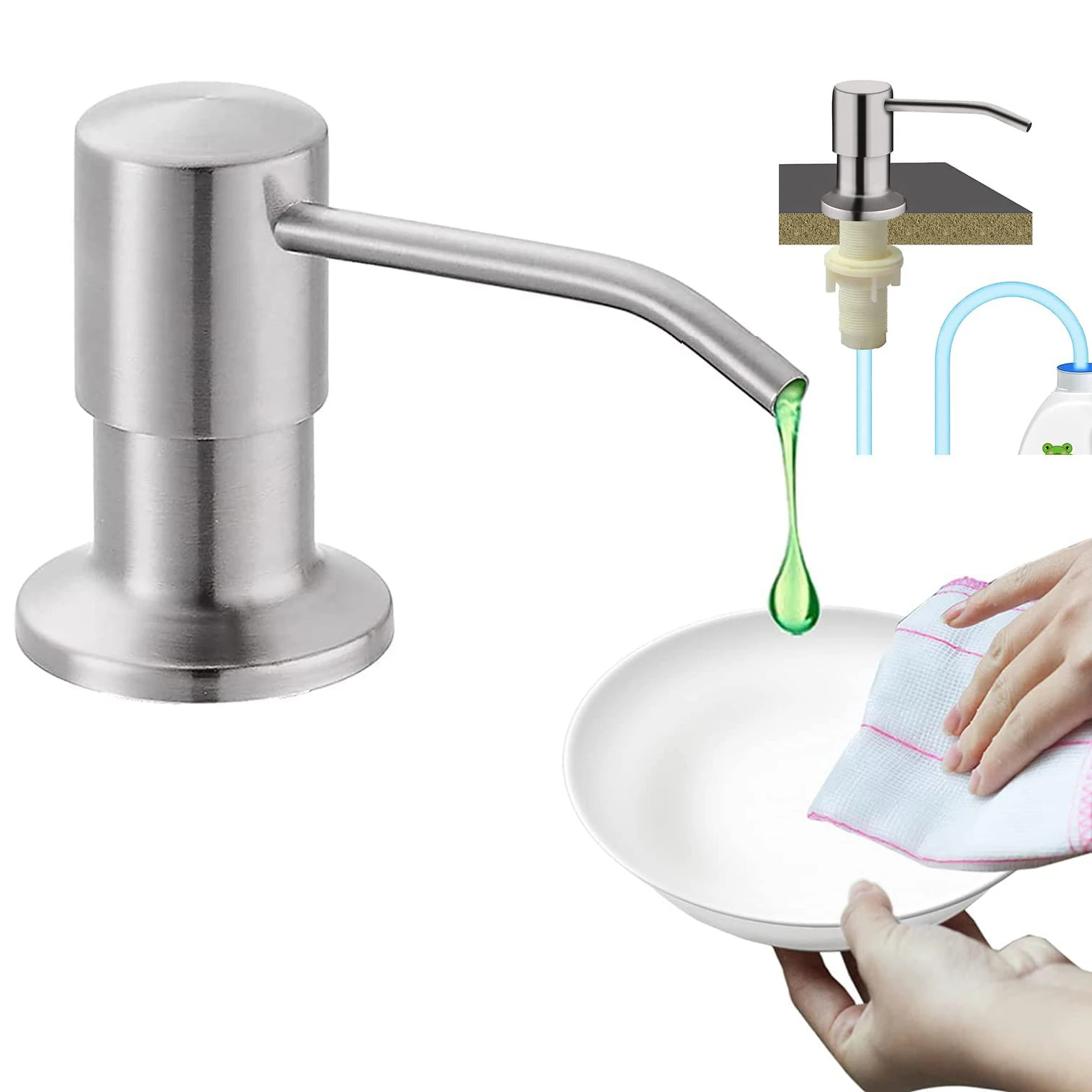 2PCS Stainless Steel Liquid Soap Dispenser Pump Kitchen Sink Hand ...