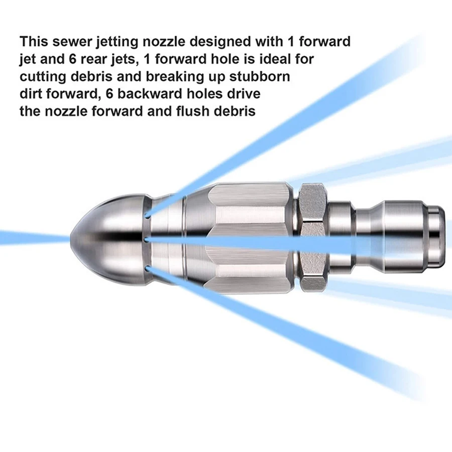 Pressure Washer Sewer Jetter Nozzle with Stainless Steel Mini Compact ...