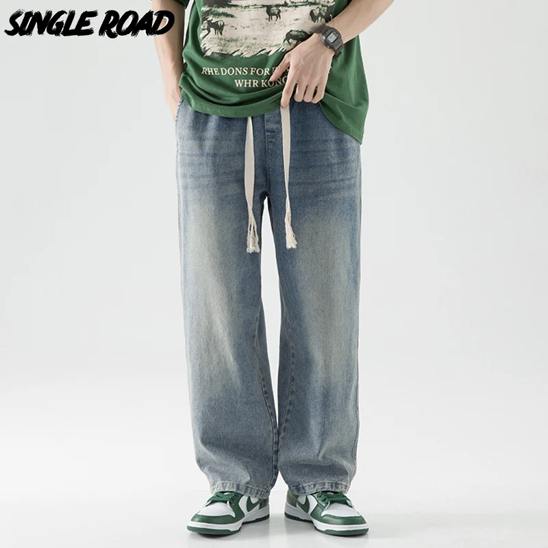 Single Road Mens Wide Leg Oversized Jeans Men Y2k Baggy Denim Pants ...