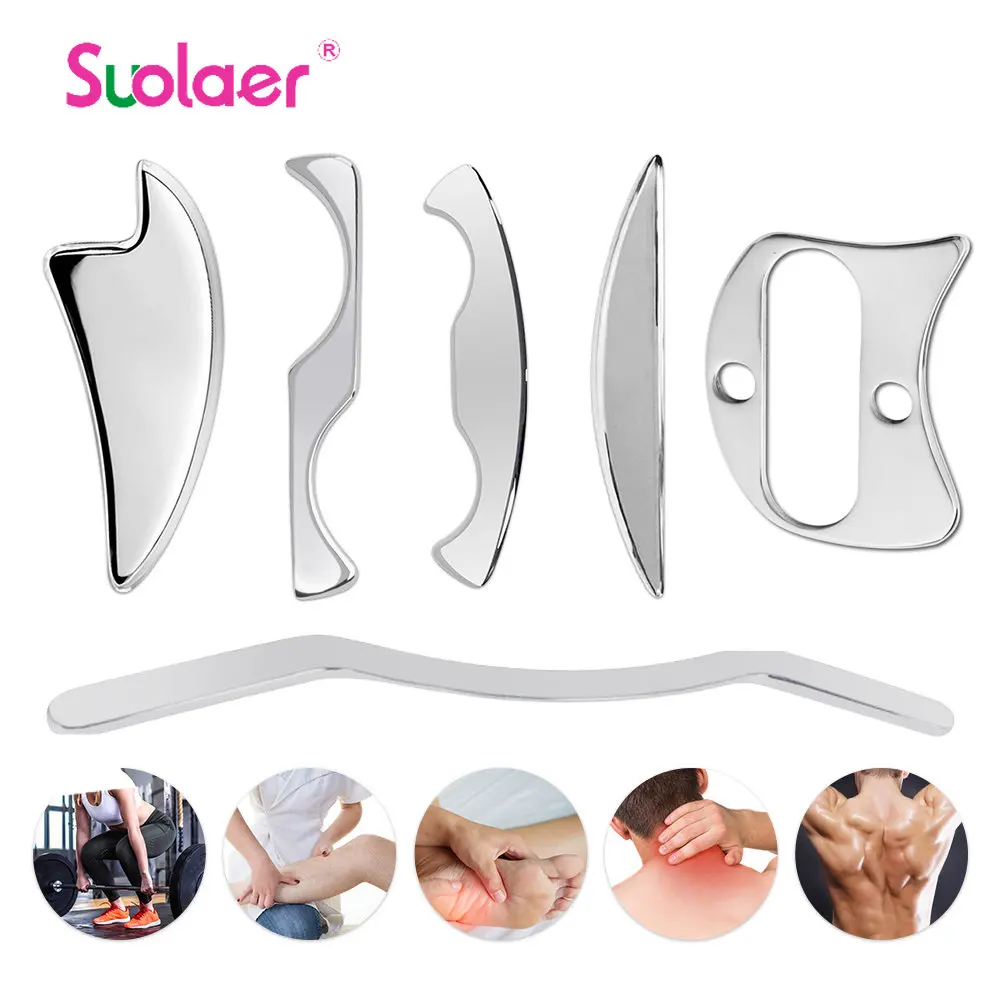 Stainless Steel Fascial Knife Sets Muscle Massage Scraper GuaSha Board ...