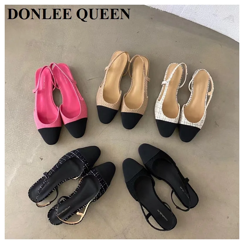 Classic Elegant Mixed Color Slingback Sandals Women Elastic Band Back ...
