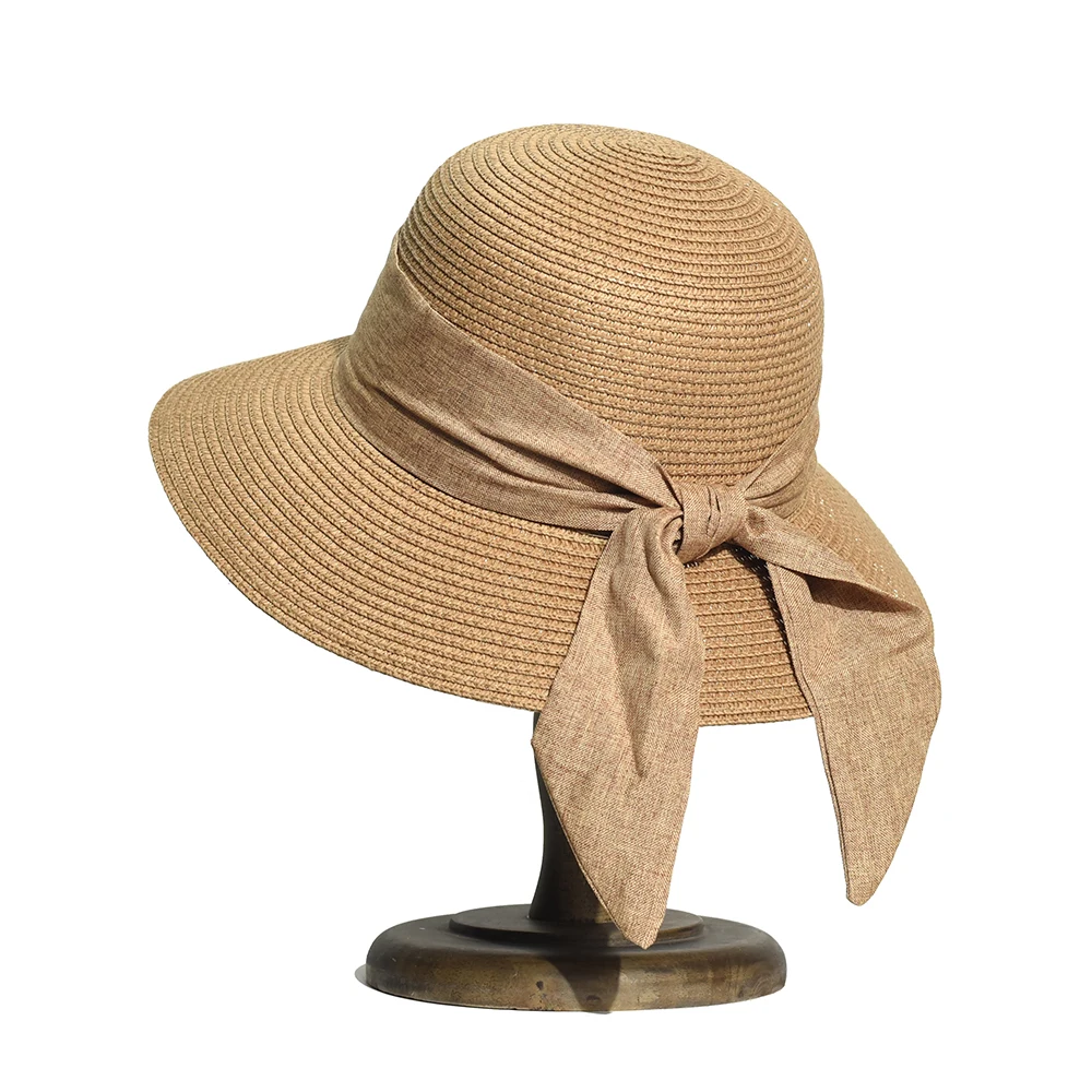 Wide-Brim-Ribbon-Beach-Hat-Ladies-Summer-Outdoor-Bucket-Hat-Breathable ...
