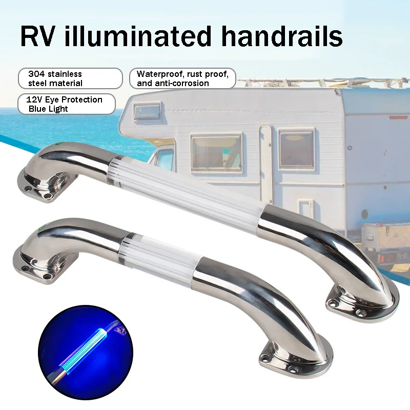 Holder 12V 24V LED RV Entry Door Grab Handle Blue Lighted Assist Bar Rv ...