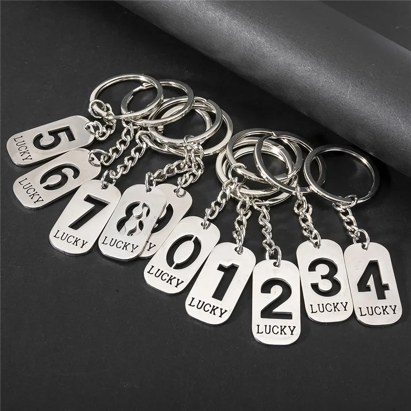 Lucky-Number-0-9-Keychain-Stainless-Steel-Numerals-Pendant-Metal-Figure ...