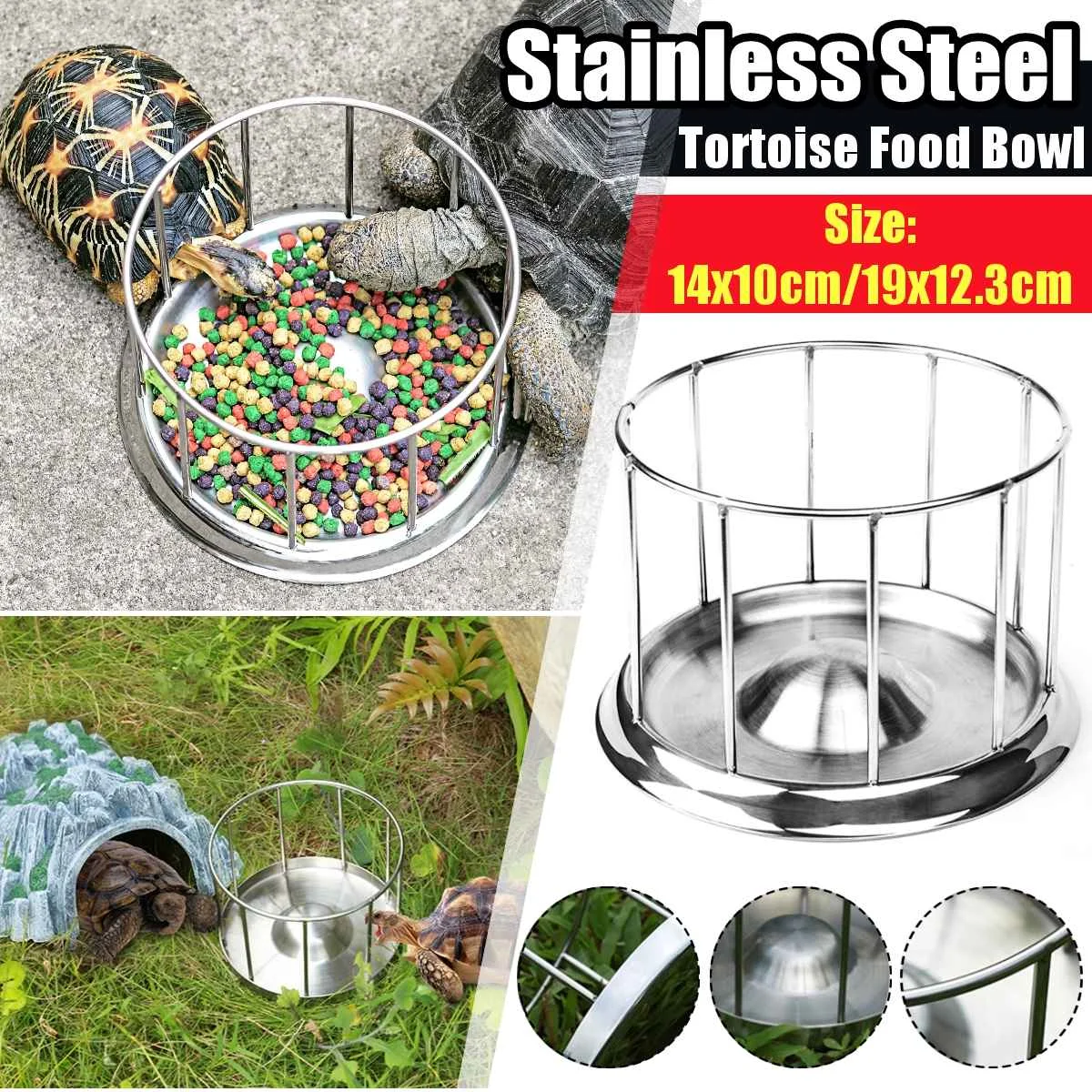 Reptile Food Bowl stainless steel Pet Tortoise Lizard Feeder Tray ...