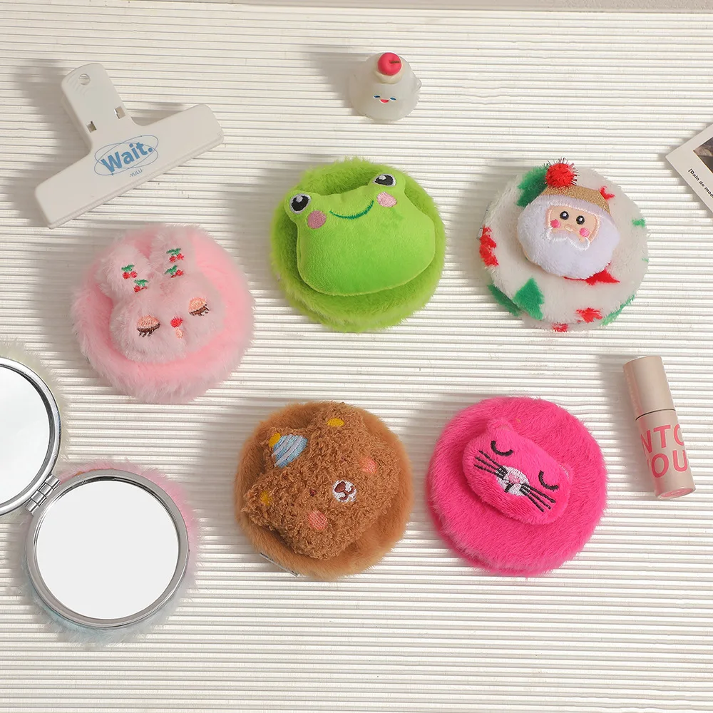 Cute-Cartoon-Plush-Makeup-Mirror-Handheld-Mirror-Portable-Pocket-Round ...