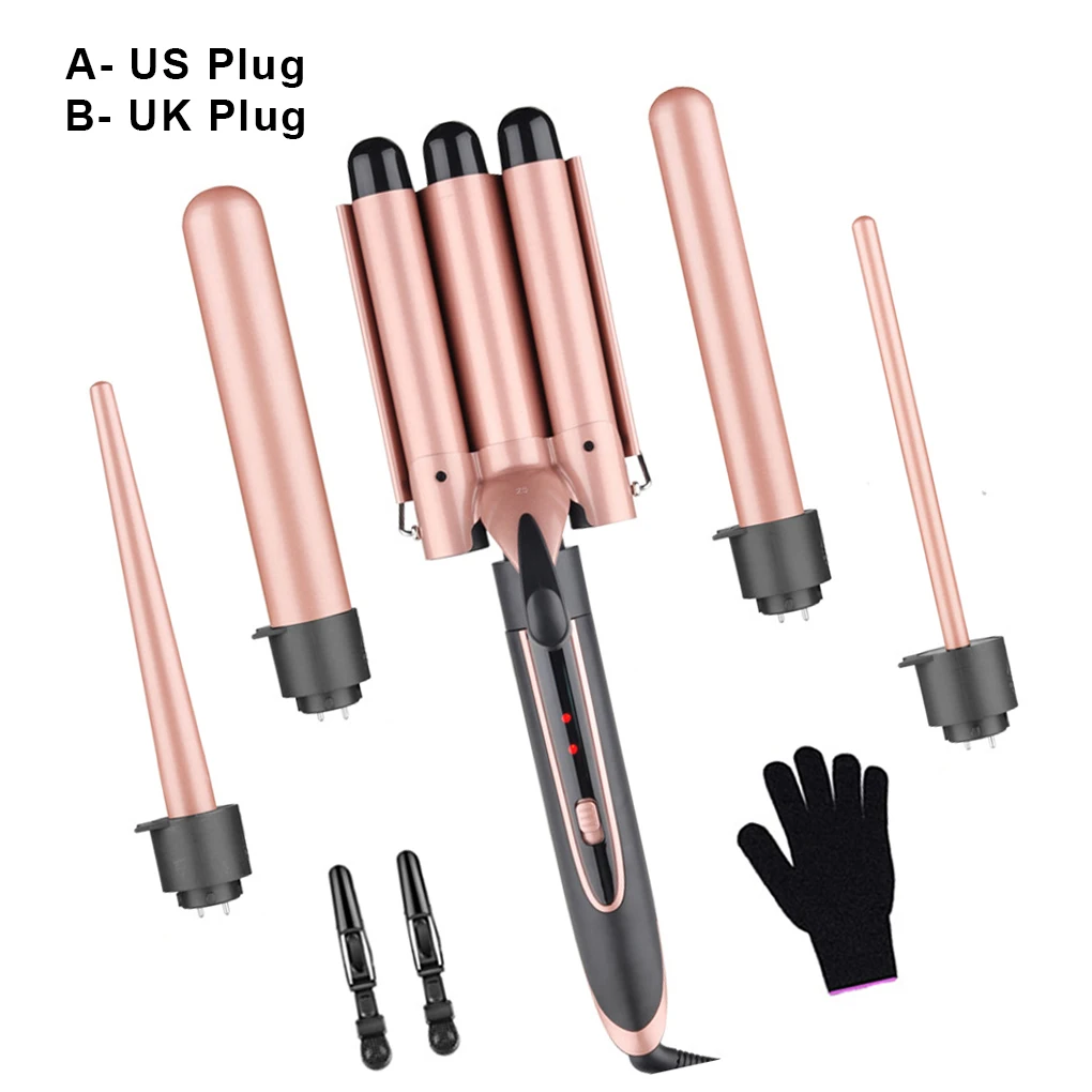 5 in 1 Hair Curler Wand Roller Set Interchangeable Curls Multi function ...