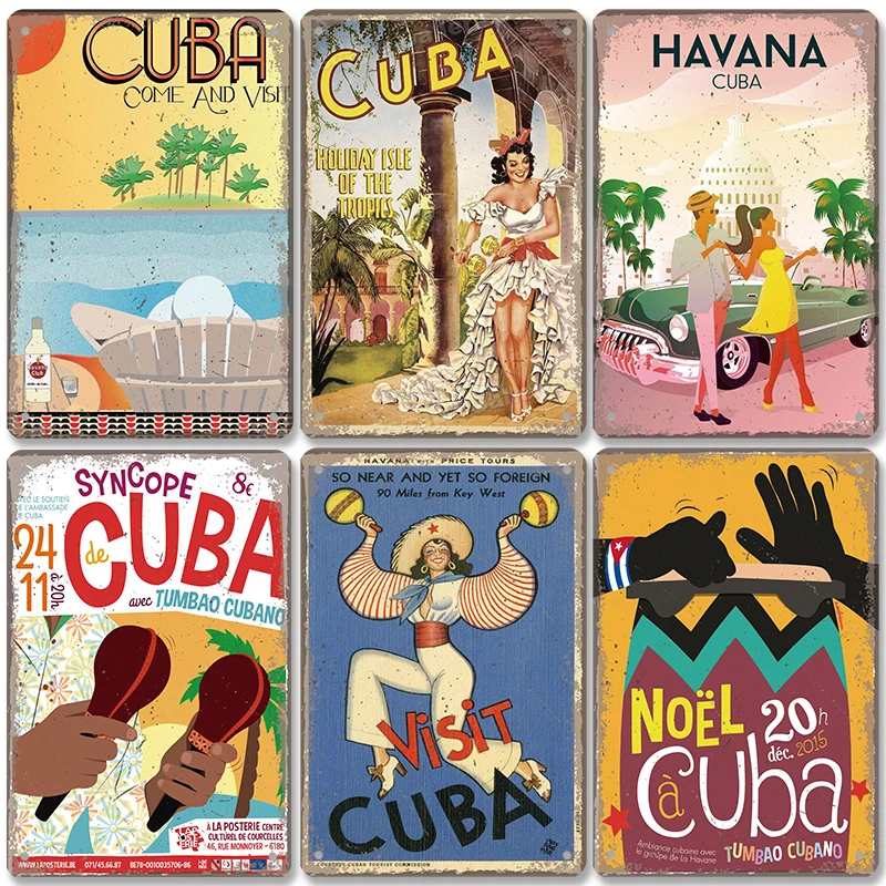 Travel Cuba Poster Vintage Metal Tin Sign Havana Egypt Hawaii Holiday ...