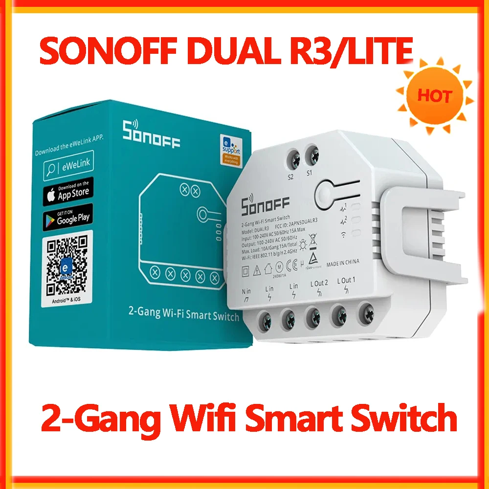 Sonoff Dual R3/lite 2 Gang Wifi Smart Switch With Dual Relay Two Way ...