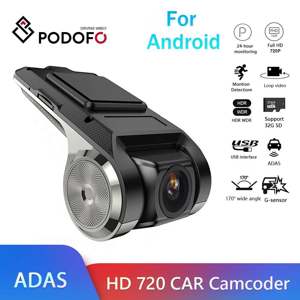 Podofo Dash Cam Adas Car Dvr Adas Dashcam Dvrs Video Hd 720p Usb Tf Card 16g/32g Auto Recorder ...
