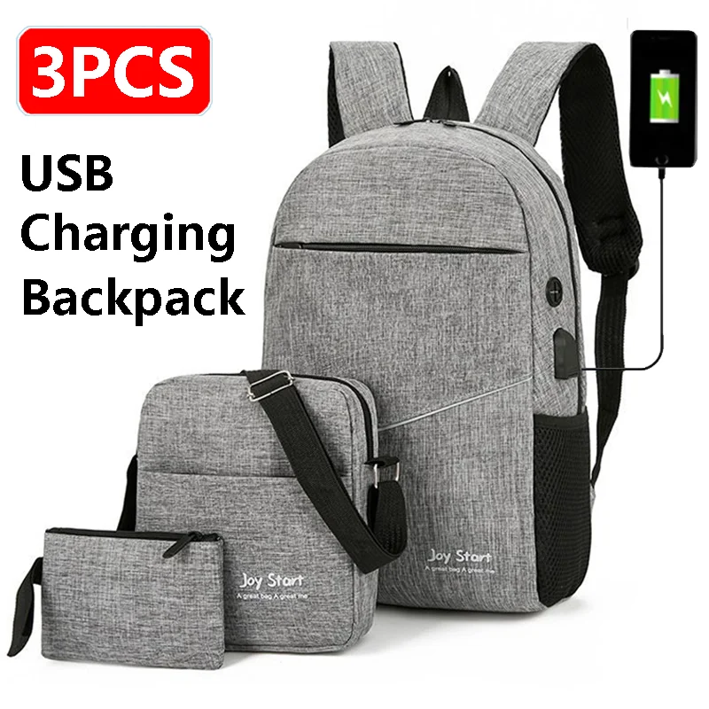 3PCS-Backpack-Set-Men-s-USB-Charging-Backpack-Business-Laptop-Backbag ...