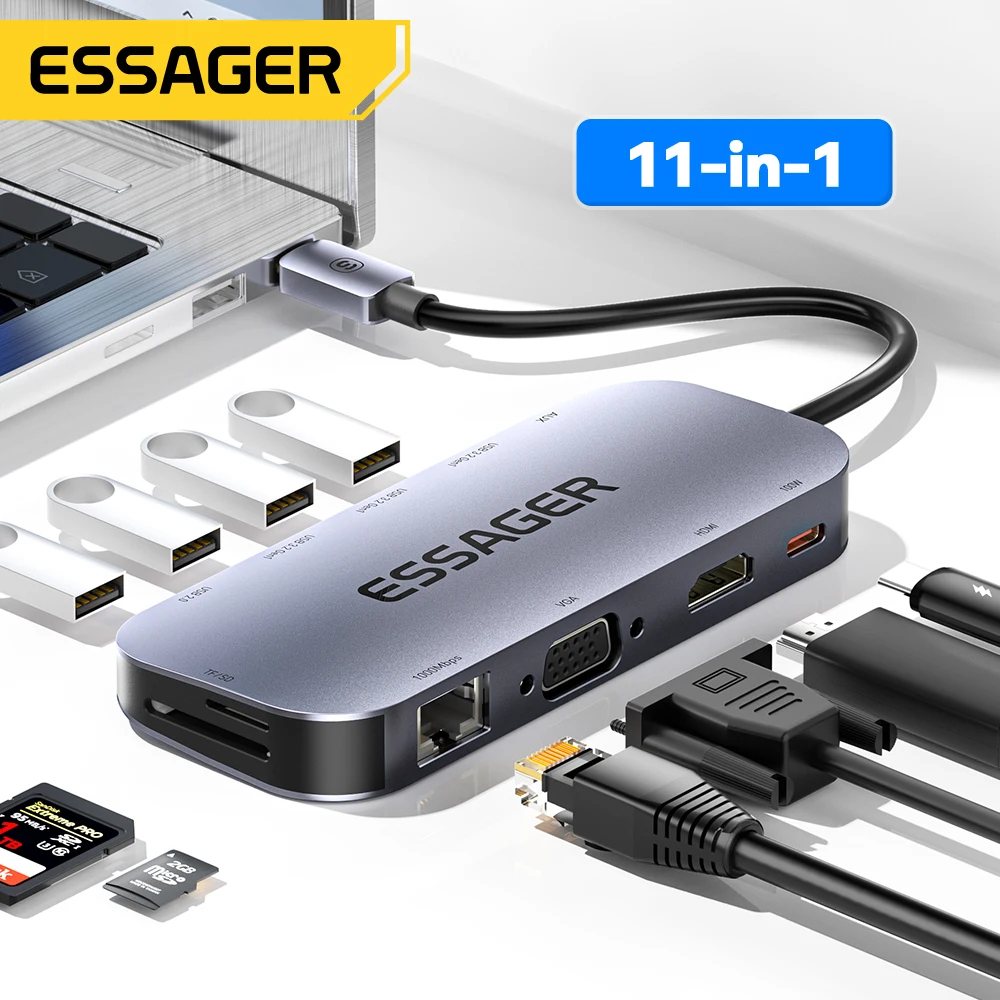 Essager-11-em-1-USB-C-HUB-4K-30HZ-Tipo-C-Docking-Station-Para-Macbook ...