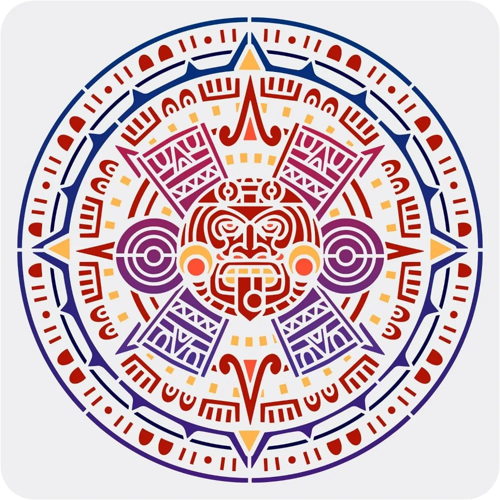 Aztec Calendar Stencil 11.8x11.8 inch Mayan Emblem Painting Plastic ...