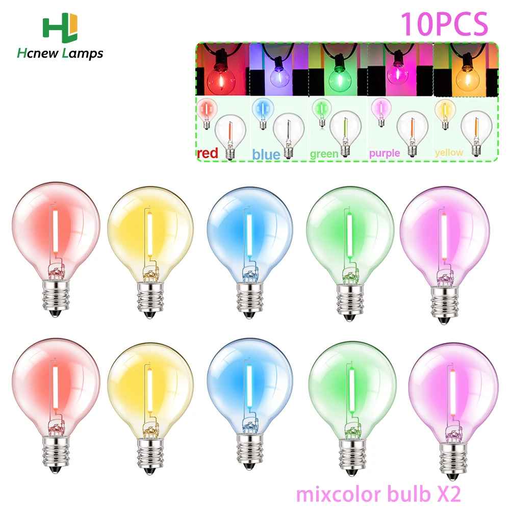 10PCS-G40-Colored-LED-String-Light-Replacement-Bulbs-E12-220V-110V-1W ...