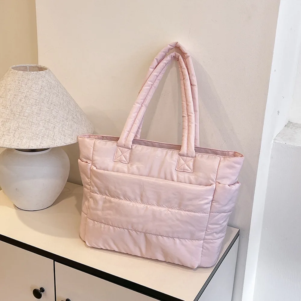 Trendy Large Capacity Cotton Padded Tote Bag Soft Zipper Commute ...