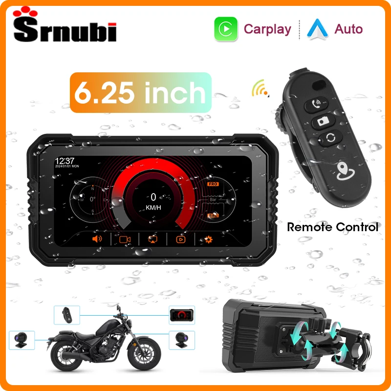 Srnubi 6.25 inch Portable Motorcycle DVR Wireless Carplay Android Auto ...