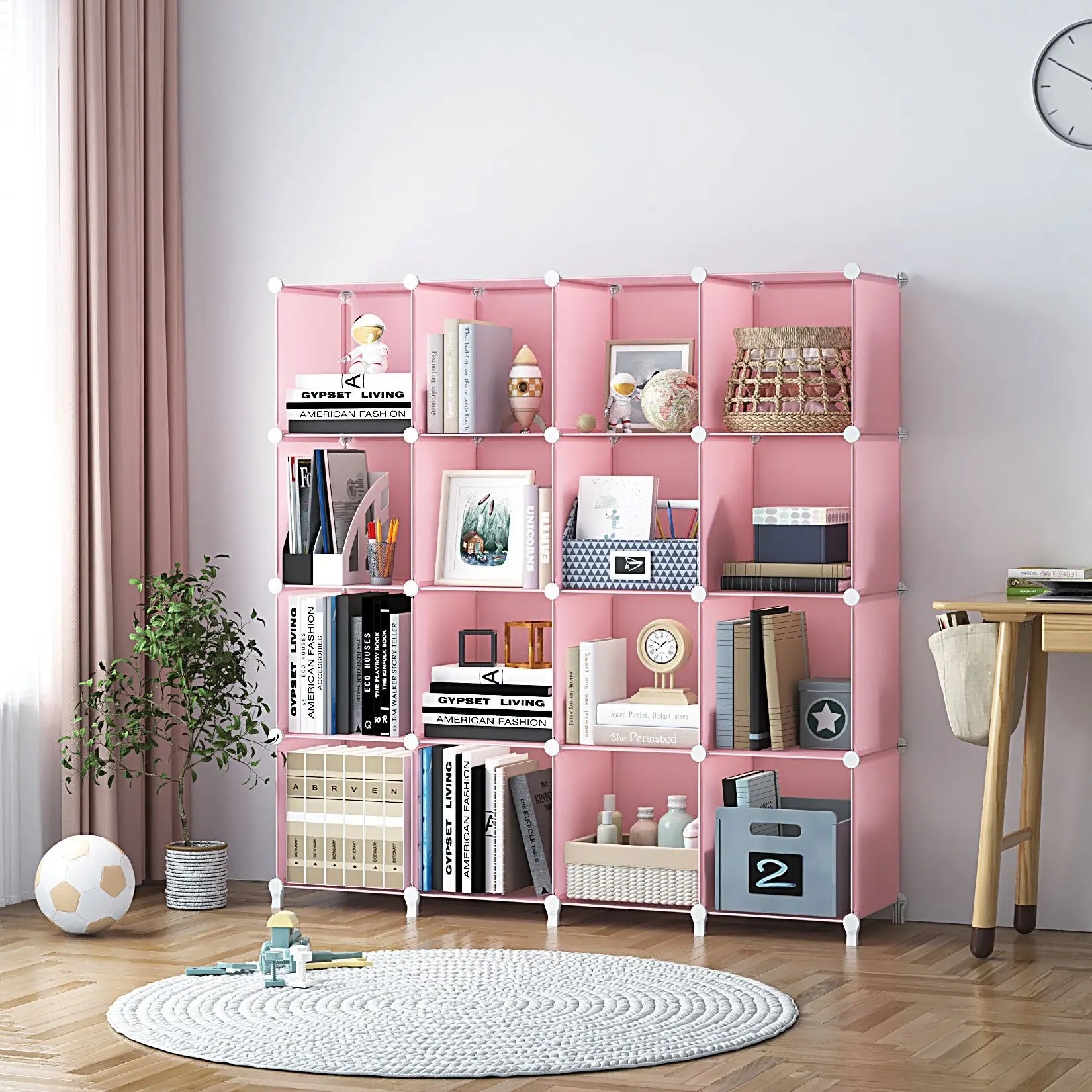 16-compartments-pink-bookshelf-sundries-shelf-plastic-cube-storage ...