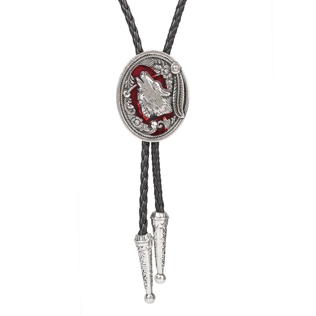 Tang grass pattern Wolf head bolo tie Western denim bolo tie